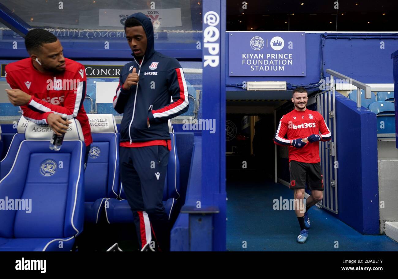 Stoke City's Tom Edwards (right) walks out to do some shuttle runs ...