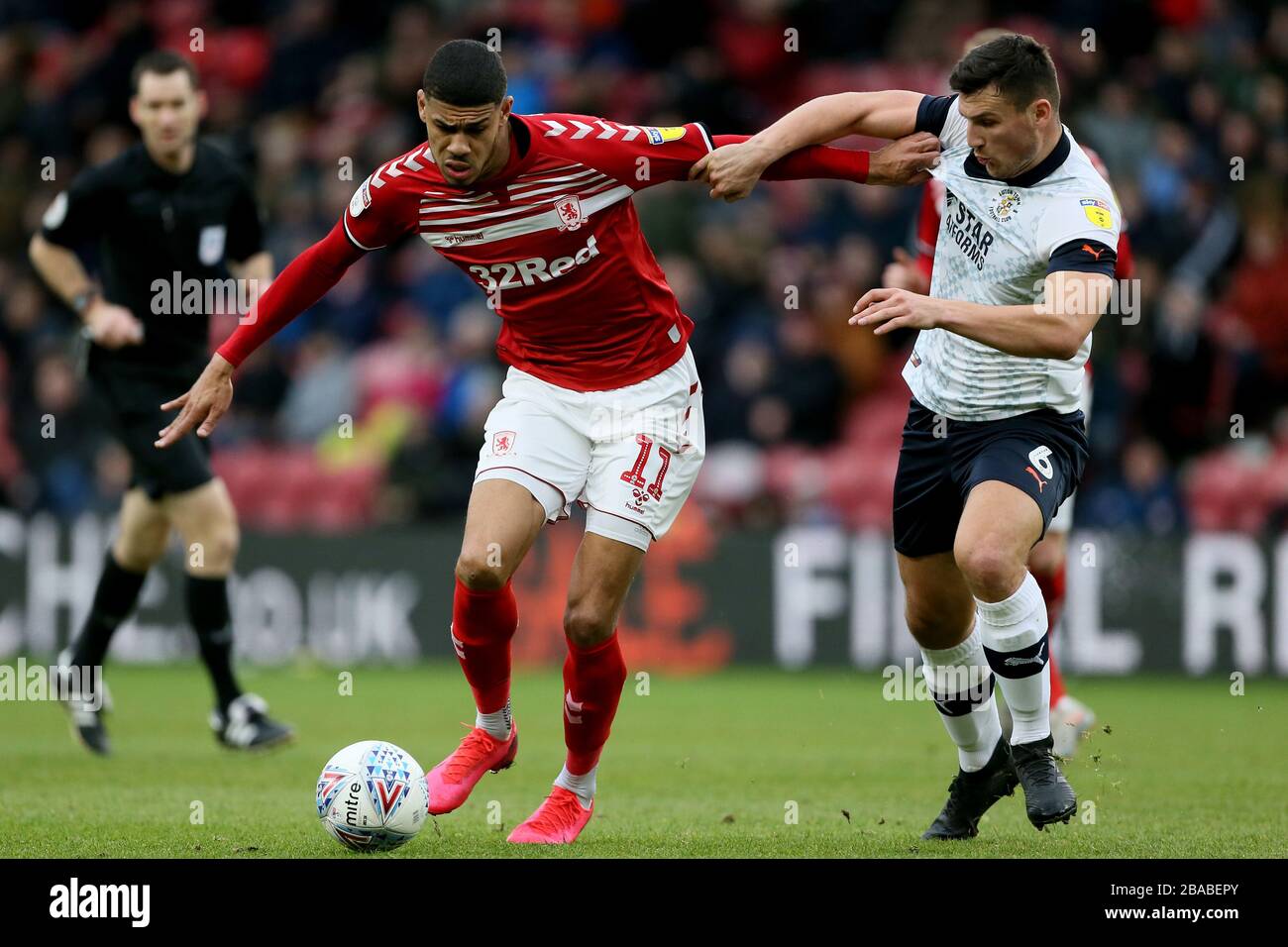 Middlesbrough's Ashley Fletcher (left) and Luton Town's Matty Pearson ...