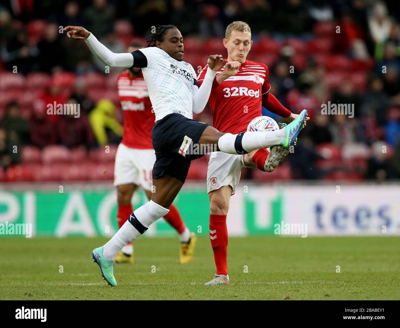Middlesbrough's George Saville (right) and Luton Town's Pelly Ruddock ...