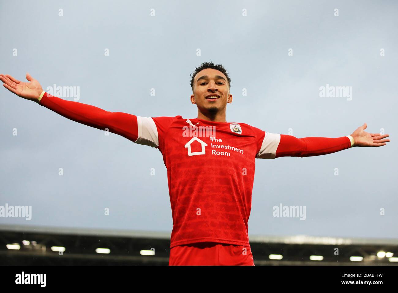 Barnsley's Jacob Brown celebrates scoring his side's second goal of the ...