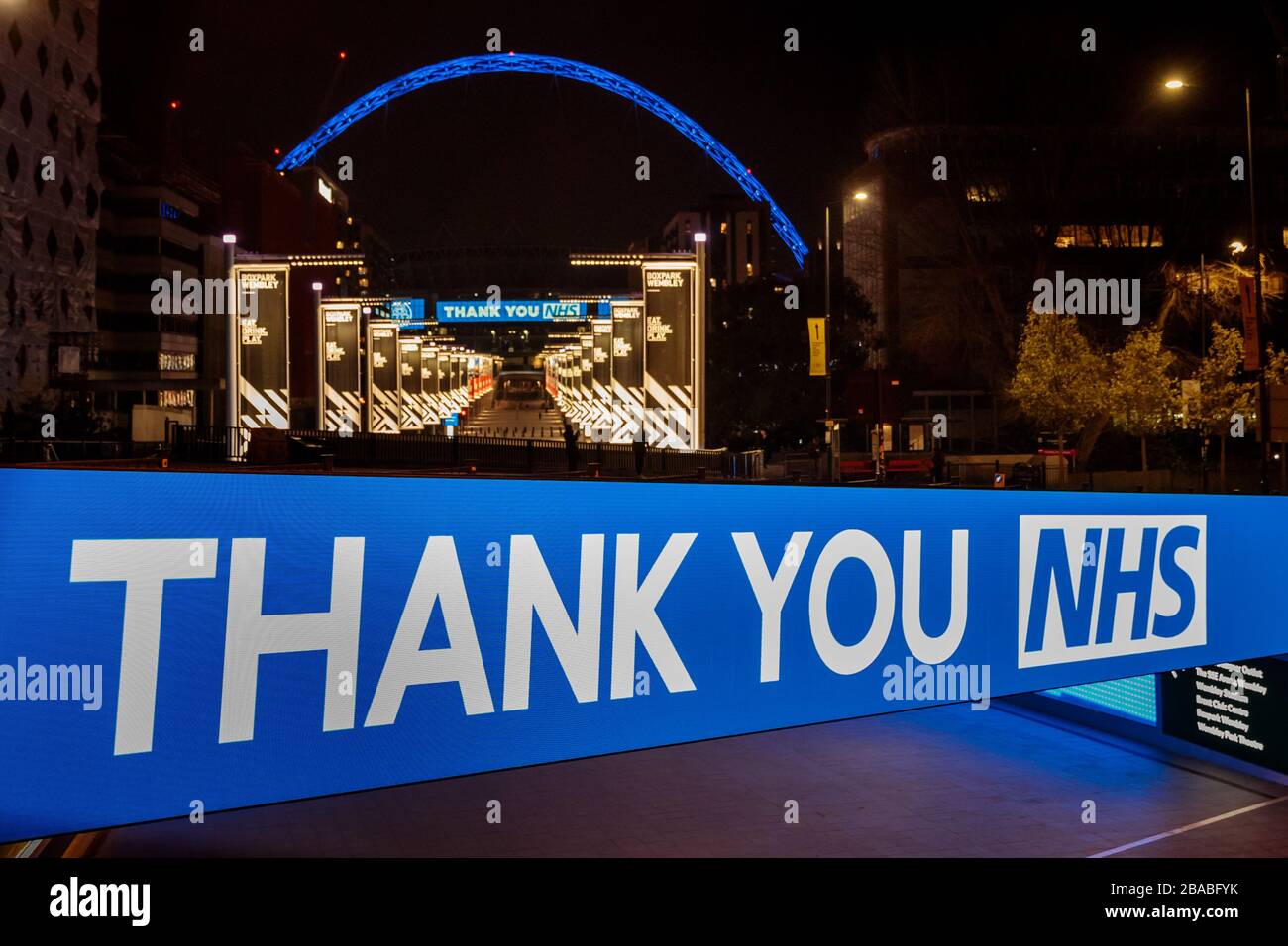 London, UK. 26th Mar, 2020. The Bobby Moore Bridge and Wembley Stadium ...