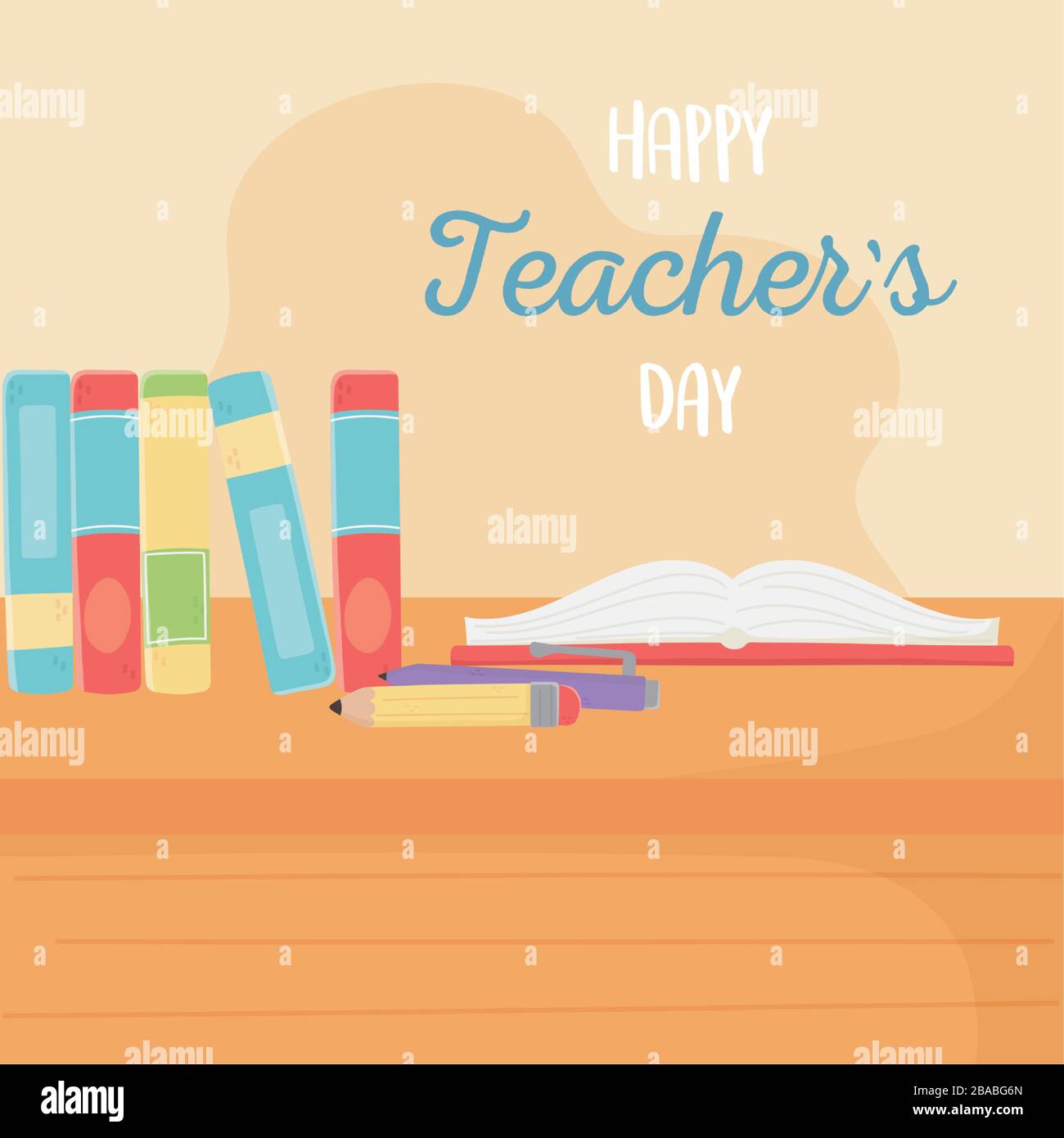 happy teachers day, school open book pencil and stand books on desk ...