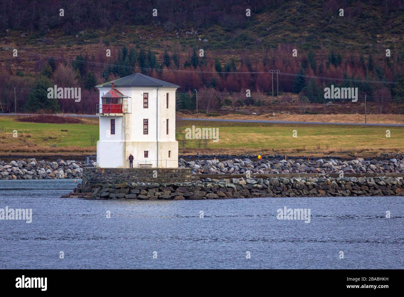 White octagon lighthouse at the Norwegian Sea Stock Photo - Alamy
