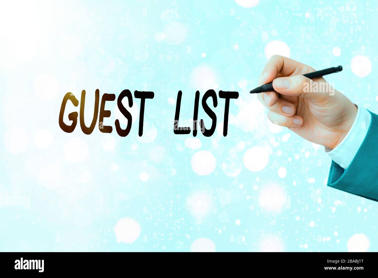 Conceptual hand writing showing Guest List. Concept meaning a list of ...