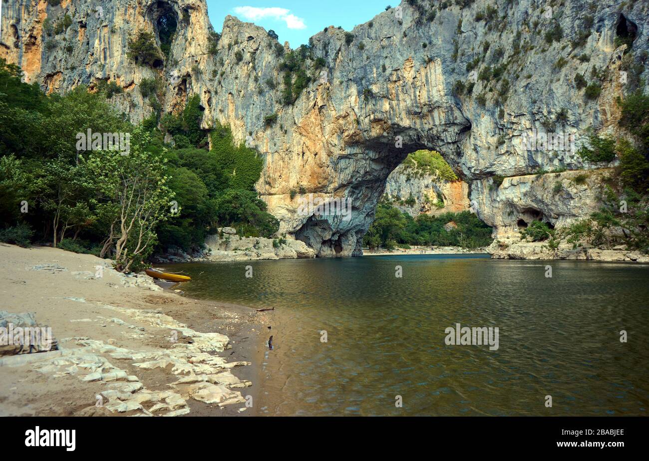 Rocky bridge in the gorge of the river Ardeche in France Stock Photo ...