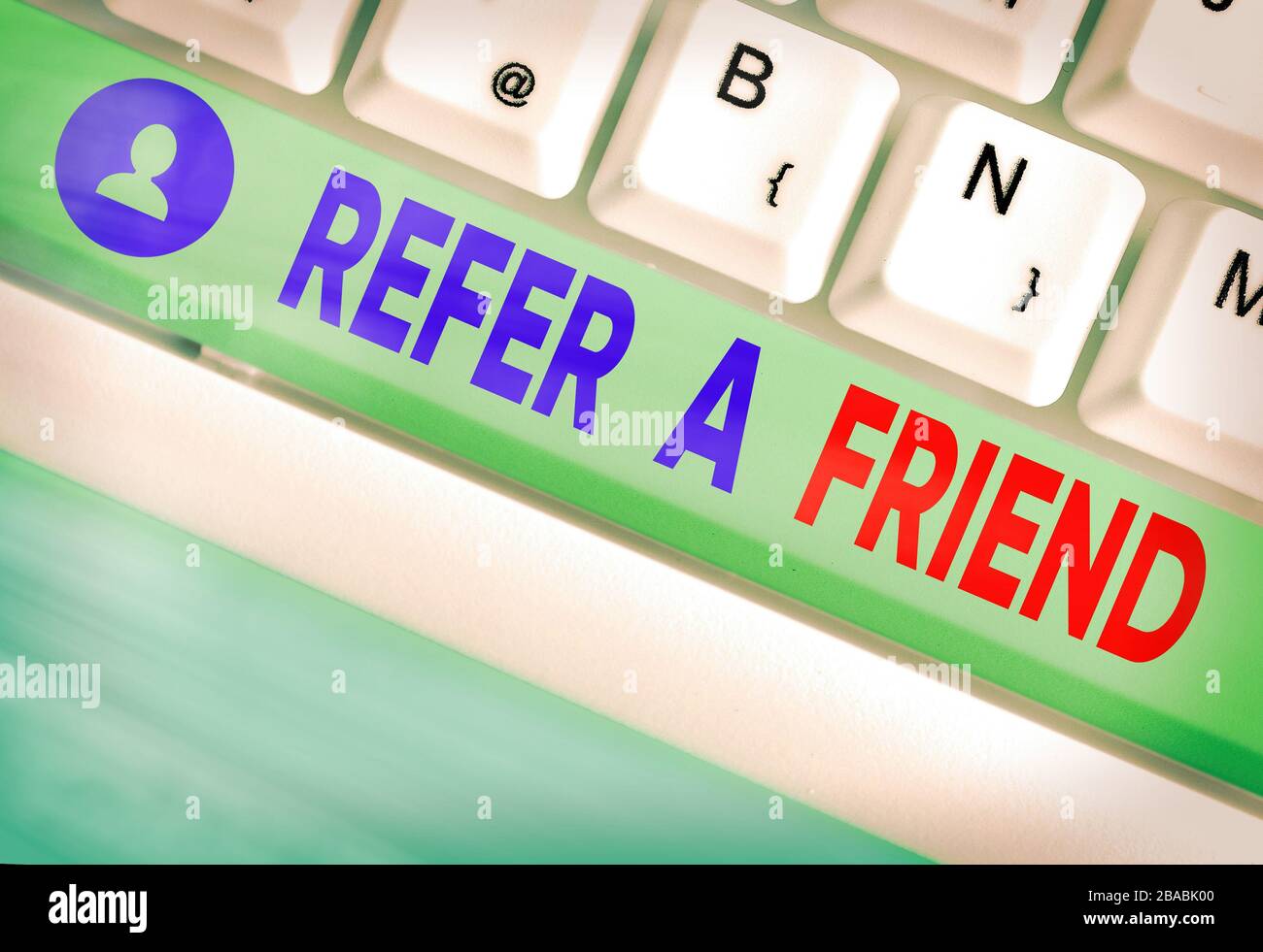 Writing note showing Refer A Friend. Business concept for direct ...