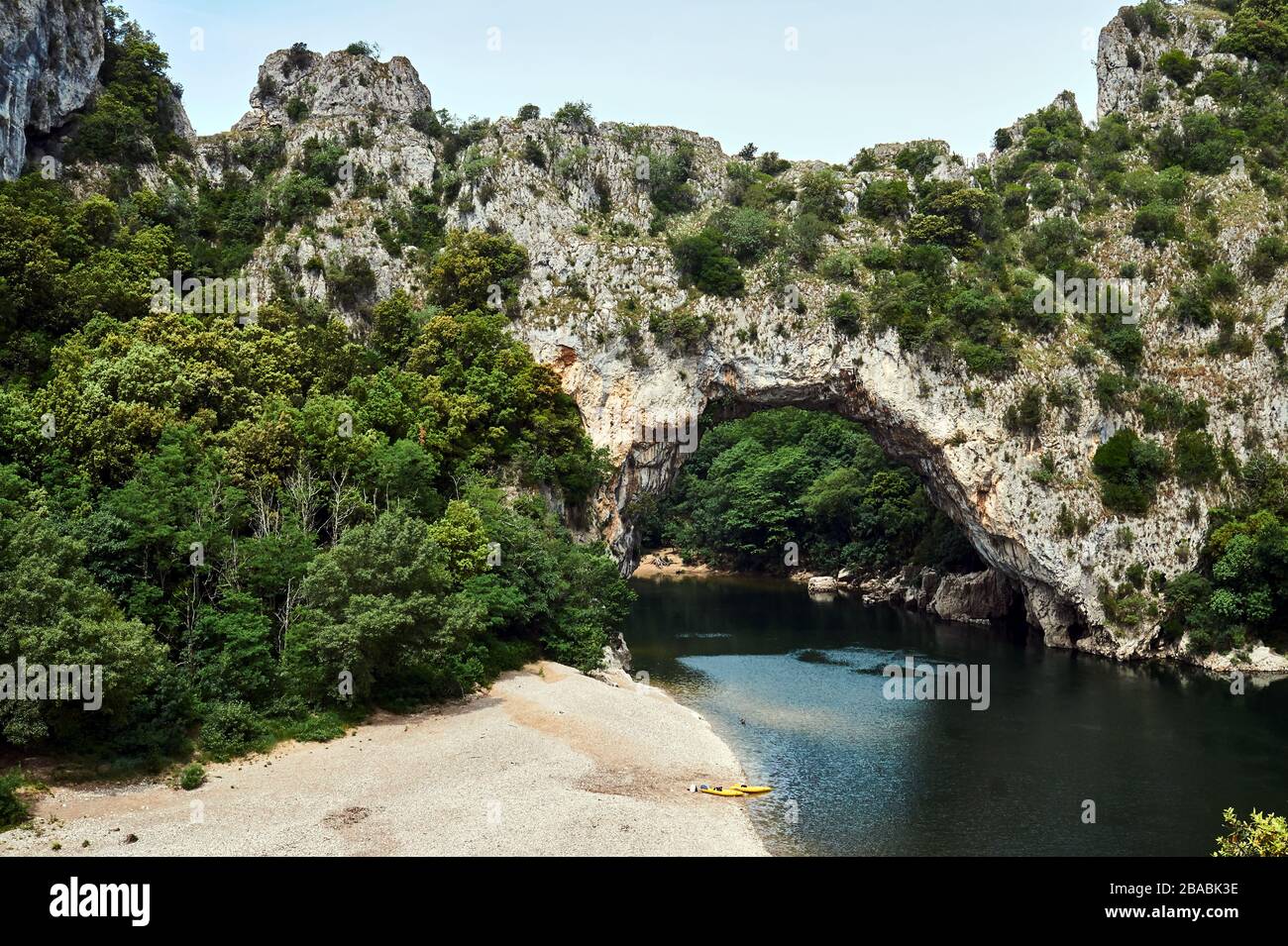 Rocky bridge in the gorge of the river Ardeche in France Stock Photo ...