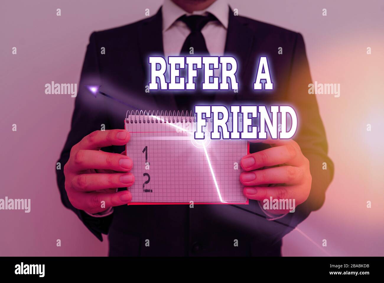 Writing note showing Refer A Friend. Business concept for direct ...