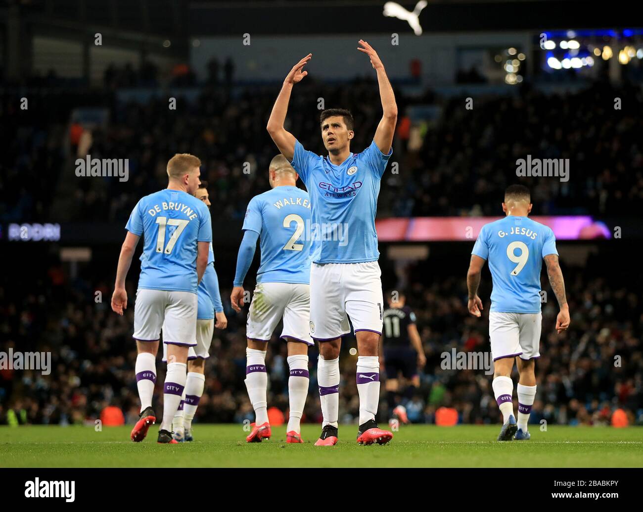 Manchester citys rodrigo celebrates scoring hi-res stock photography ...