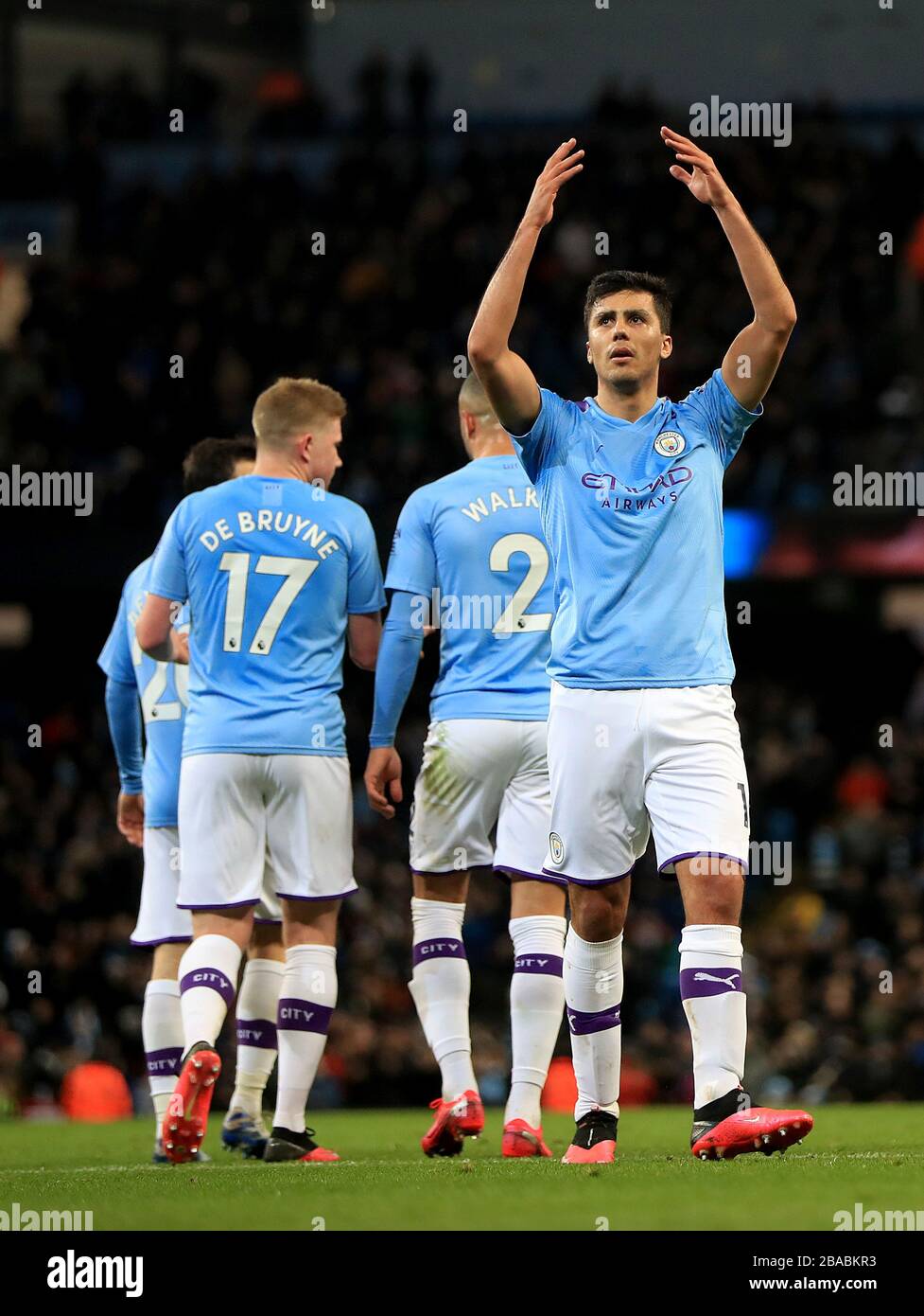 Manchester City's Rodrigo celebrates scoring his side's first goal of ...