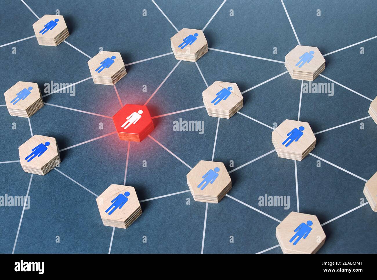 Red human figure in a network. Weak link, toxic worker. Security threat ...