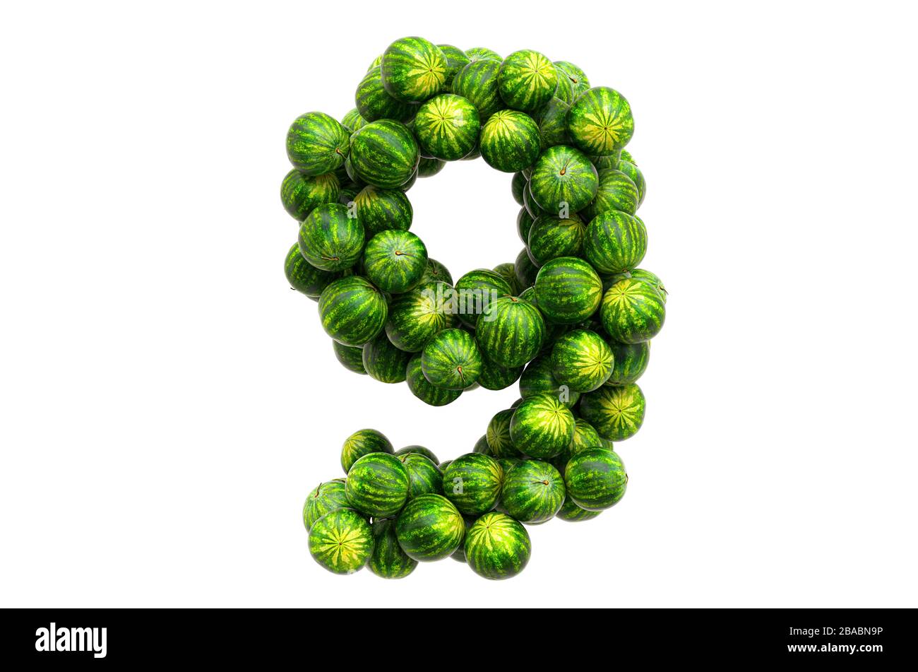 Number 9 from watermelons, 3D rendering isolated on white background ...