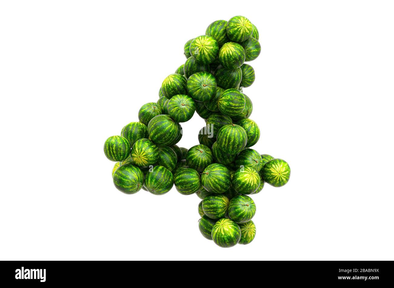 Number 4 from watermelons, 3D rendering isolated on white background ...