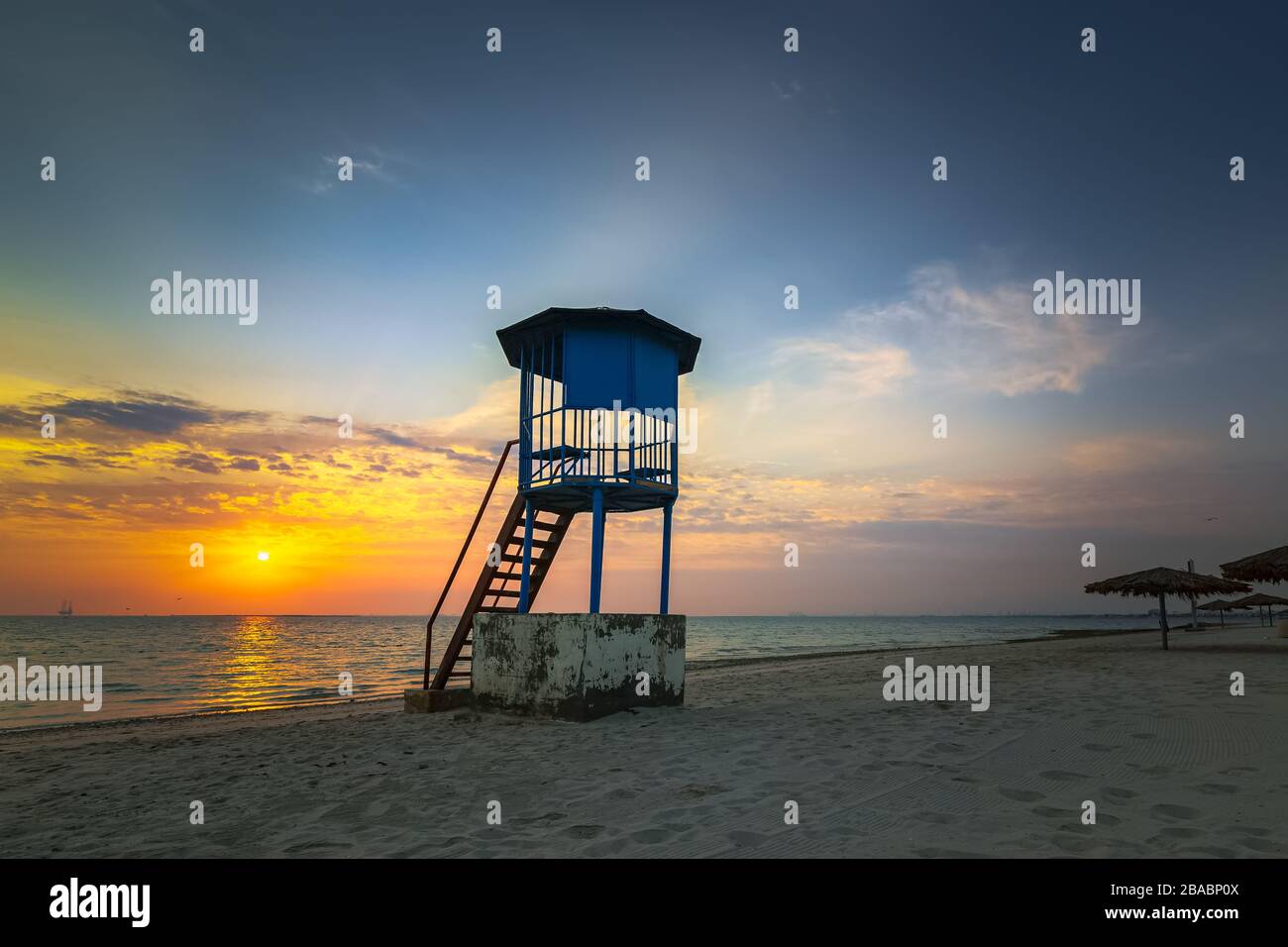 Sunrise view in Fanateer beach at Al Jubail city-Saudi Arabia Stock ...
