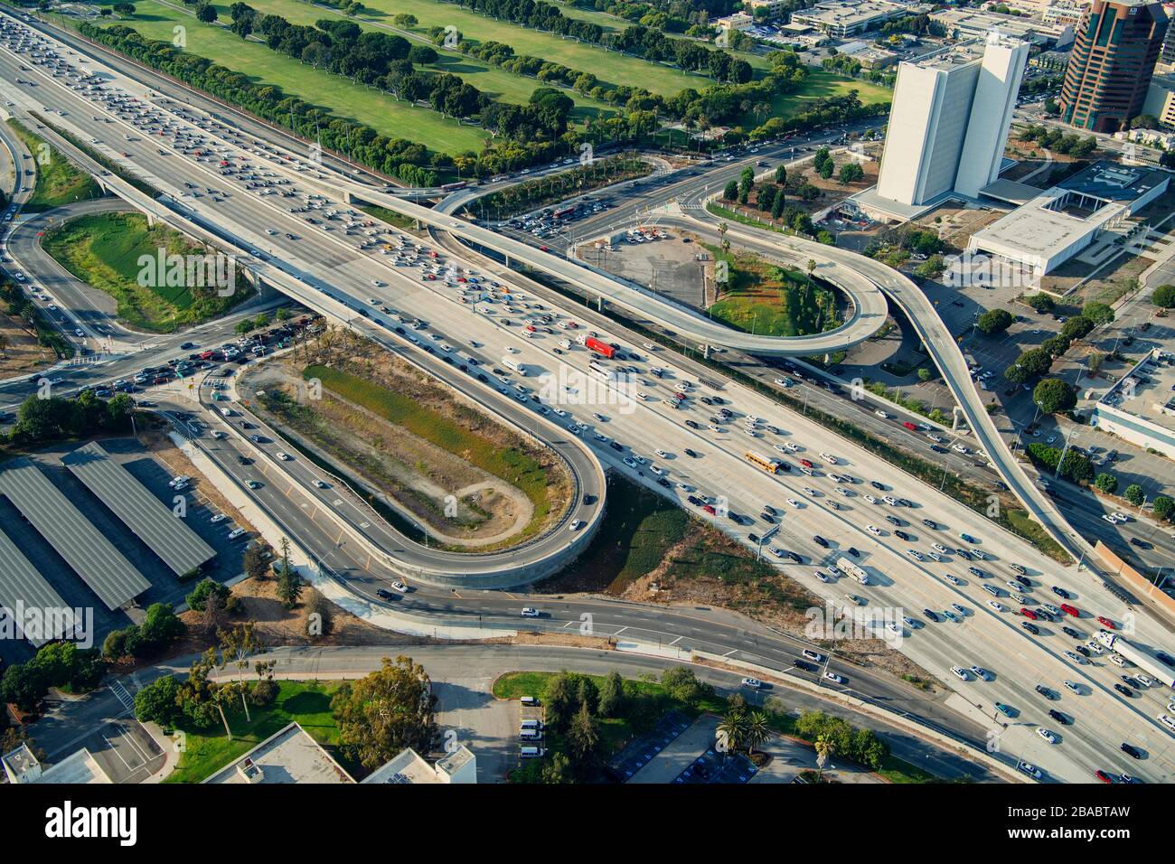 Aerial view of loops on freeway on Los Angeles, California, USA Stock ...