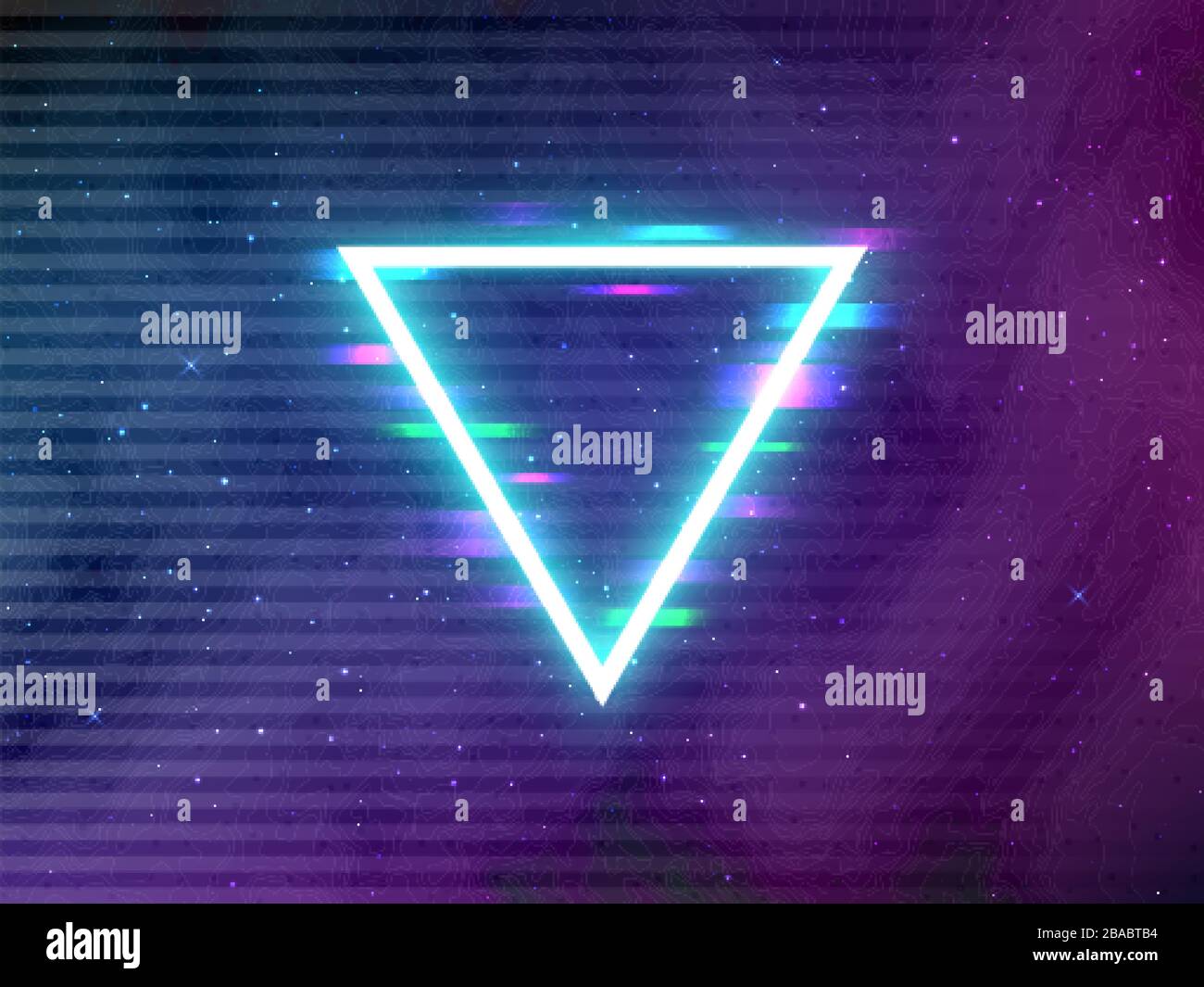 Glitch retro triangle. Glowing neon shape on cosmic backdrop. Cyberpunk ...
