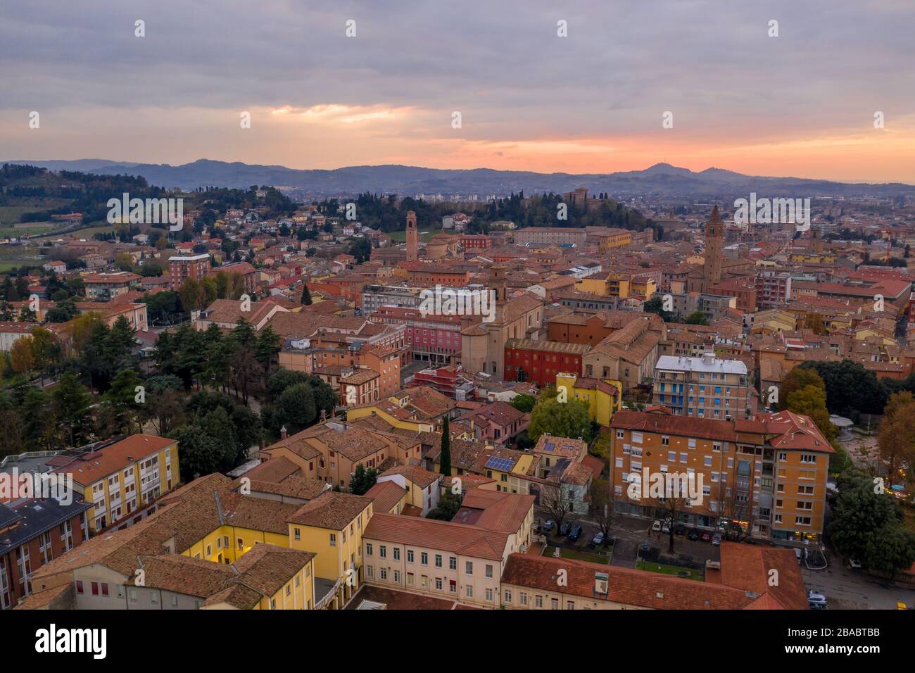 Cesena churches in the historic city center during sunset in Emilia ...