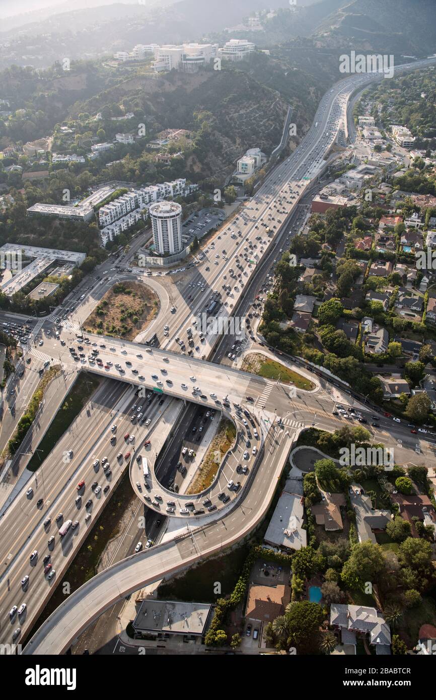 Aerial view of loops on freeway on Los Angeles, California, USA Stock ...