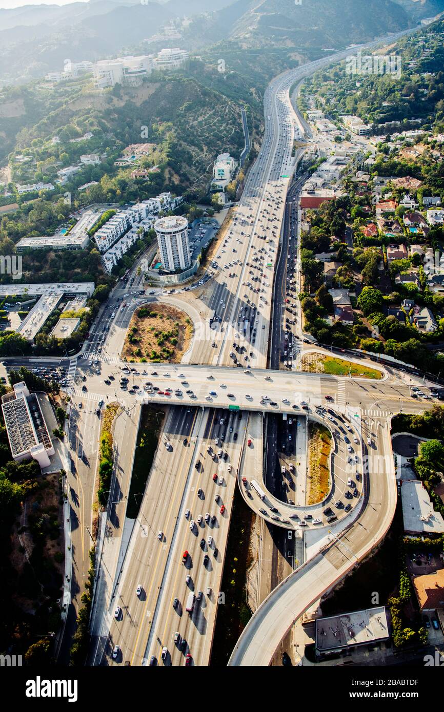 Aerial view of loops on freeway on Los Angeles, California, USA Stock ...