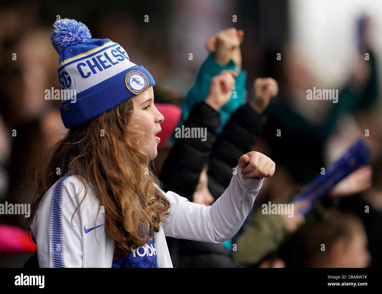 A young Chelsea fan celebrates her side's second goal Stock Photo - Alamy