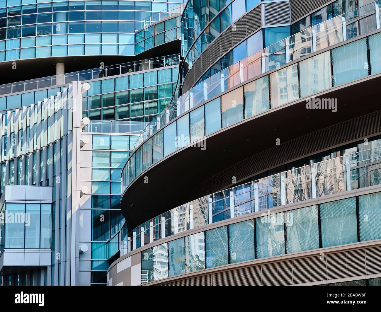 Close-up of a facade of a glass skyscraper in an urban center Stock ...
