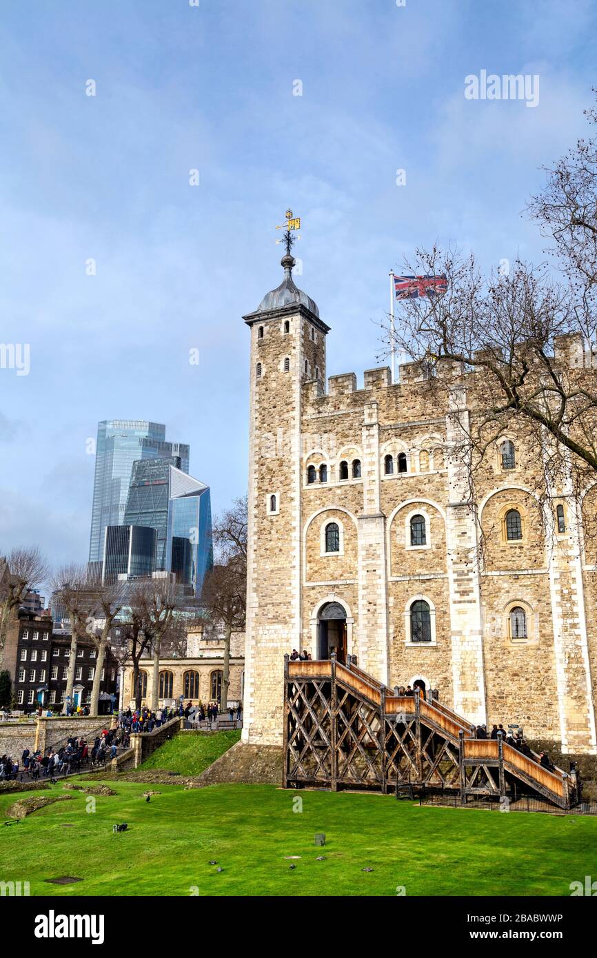 Inner courtyard and the White Tower inside Tower of London with the ...