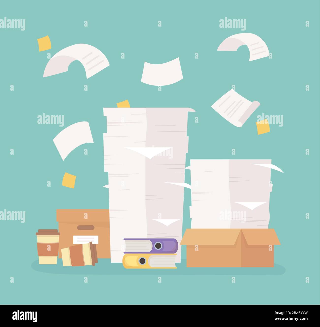 stacked paperwork folders boxes office work frustration stress vector ...