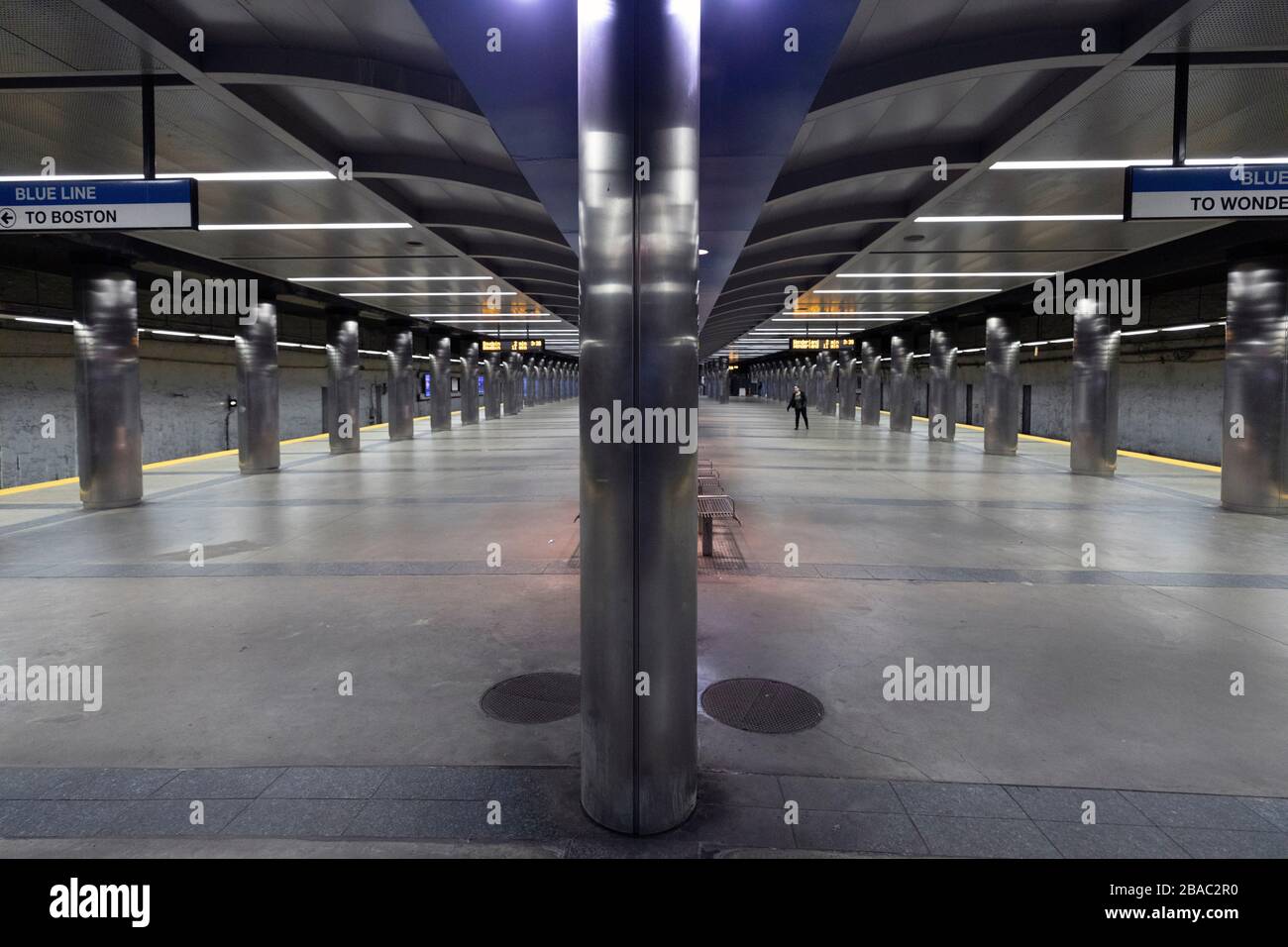 Empty subway platform at Maverick stop, Boston, Massachusetts Stock ...