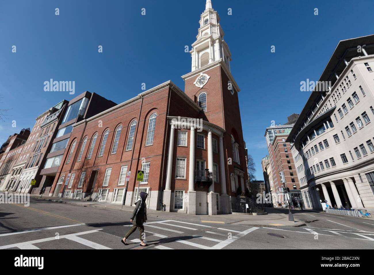 Empty streets around the Park Street Church on the Freedom Trail, Park ...