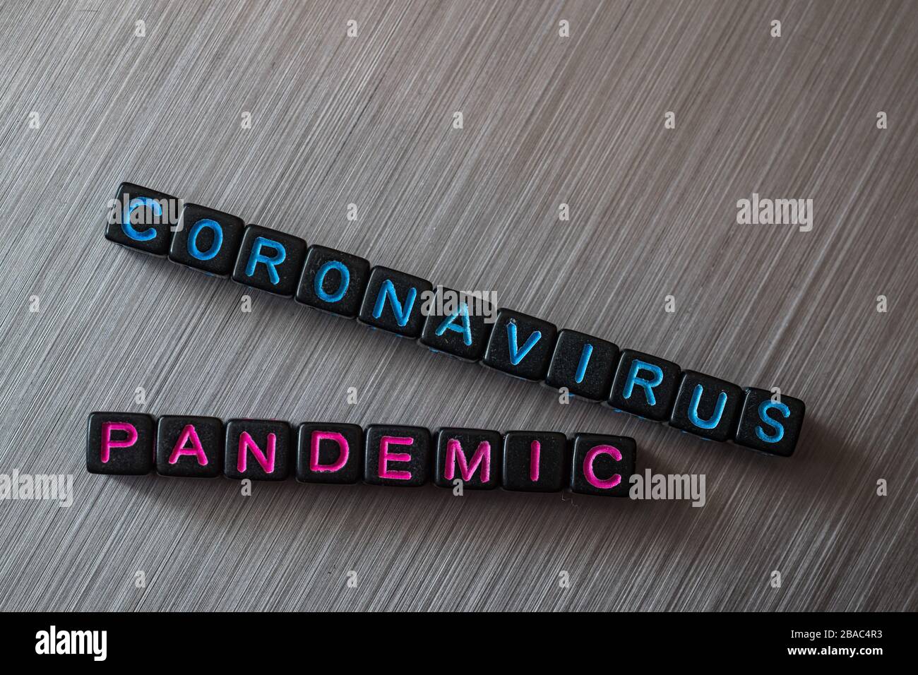 Coronavirus Pandemic text on brushed metal background Stock Photo - Alamy