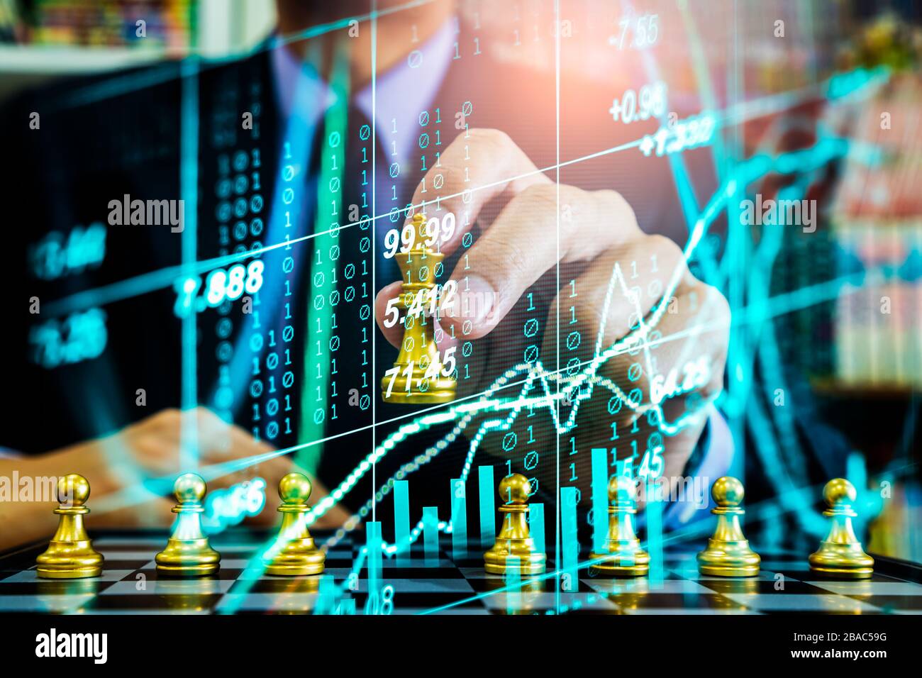 Chess game on chess board on stock market or forex trading graph chart ...
