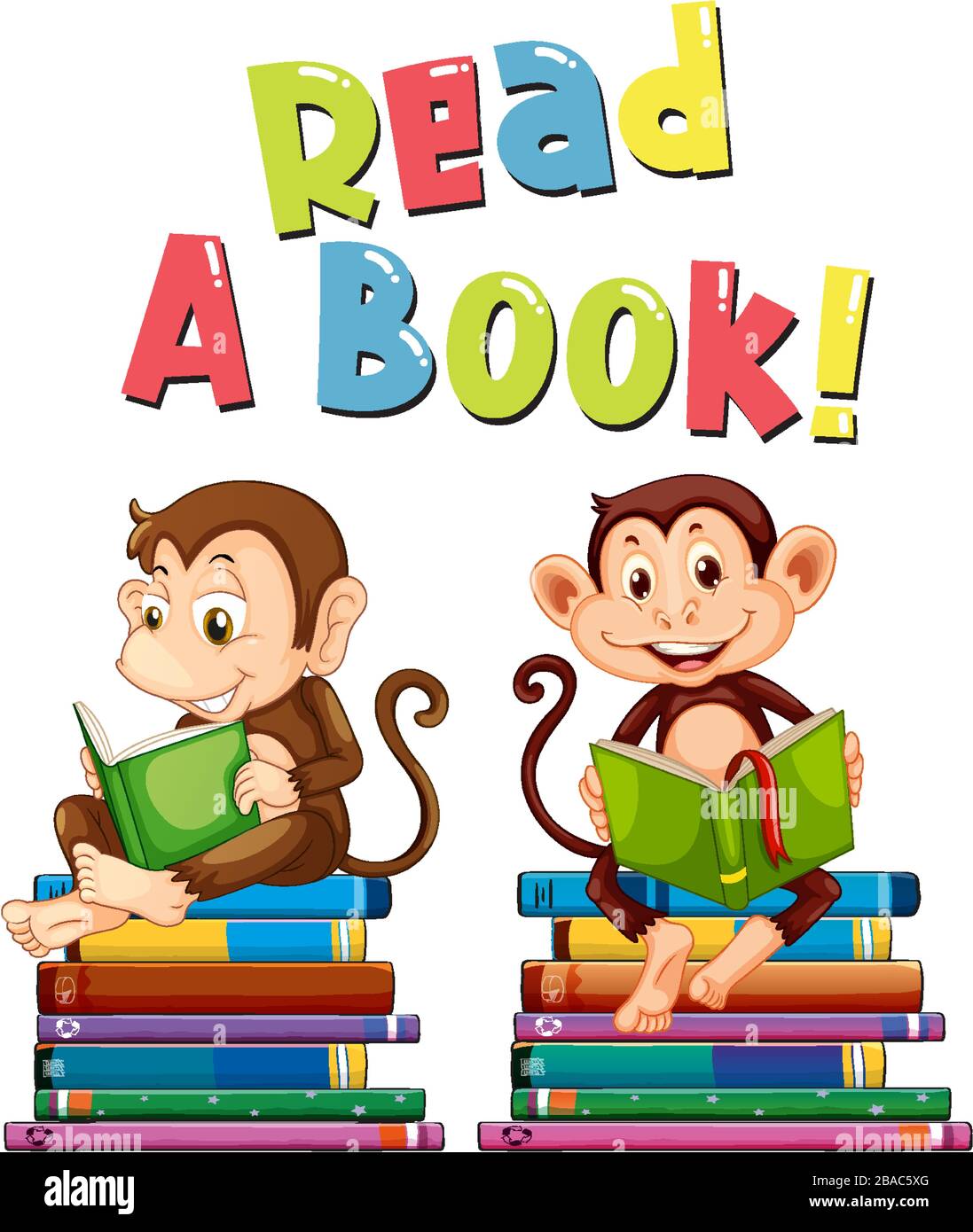 Poster design for read a book with two monkeys reading illustration ...