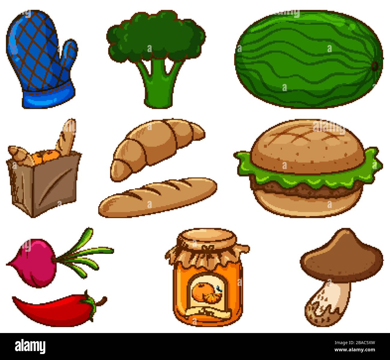 Large set of different food and other items on white background ...