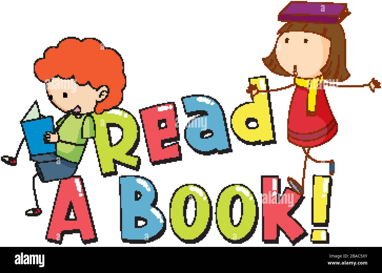 Font design for read a book with two kids reading illustration Stock ...