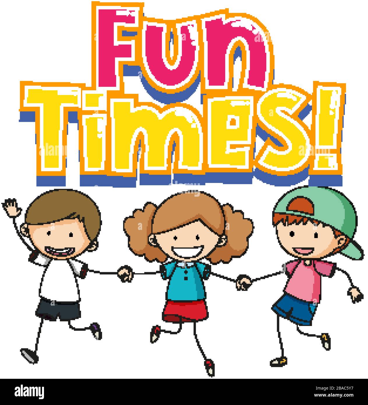 Font design for fun times with three happy kids illustration Stock ...
