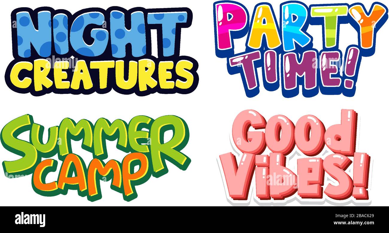 Font design for four different words on white background illustration ...