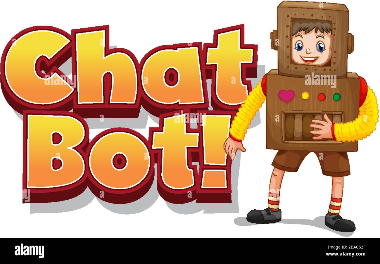 Font design for word chat bot with kid in robot costume illustration ...