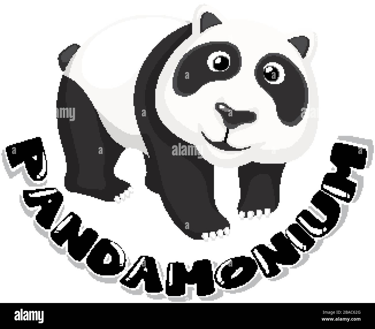 Sticker design for word pandamonium with cute panda smiling ...