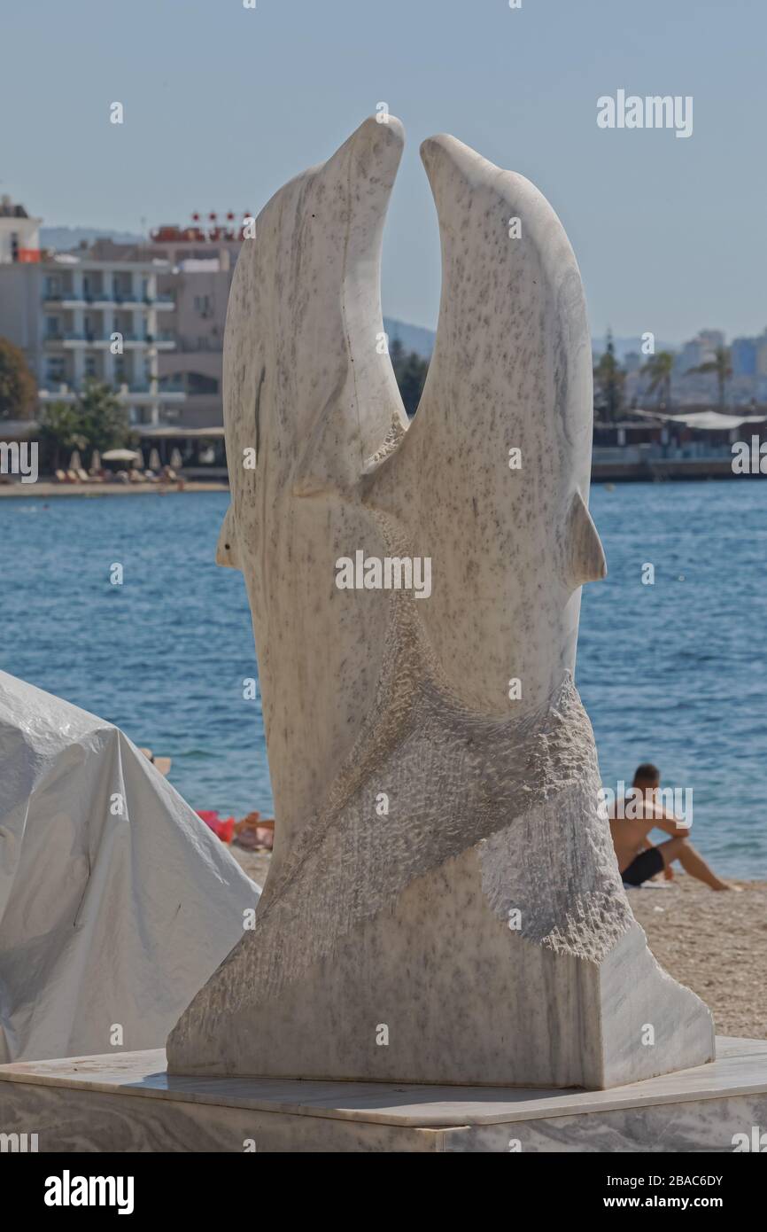 Dolphins statue monument at waterfront promenade in Saranda , Albania ...