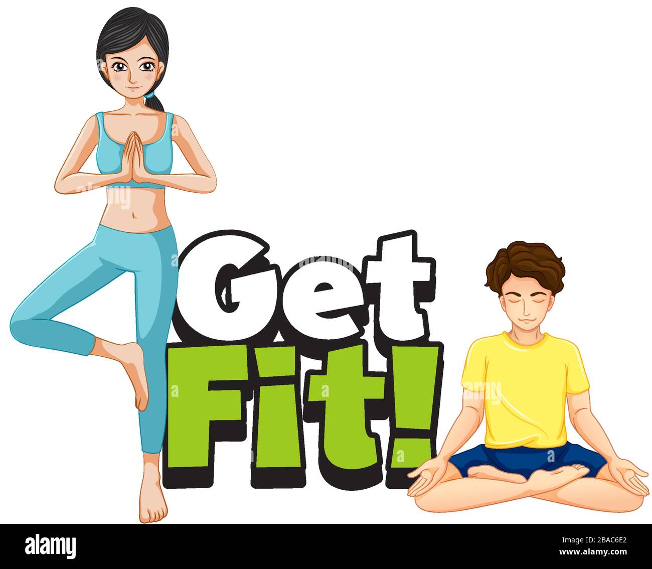 Font design for word get fit with people doing yoga illustration Stock ...