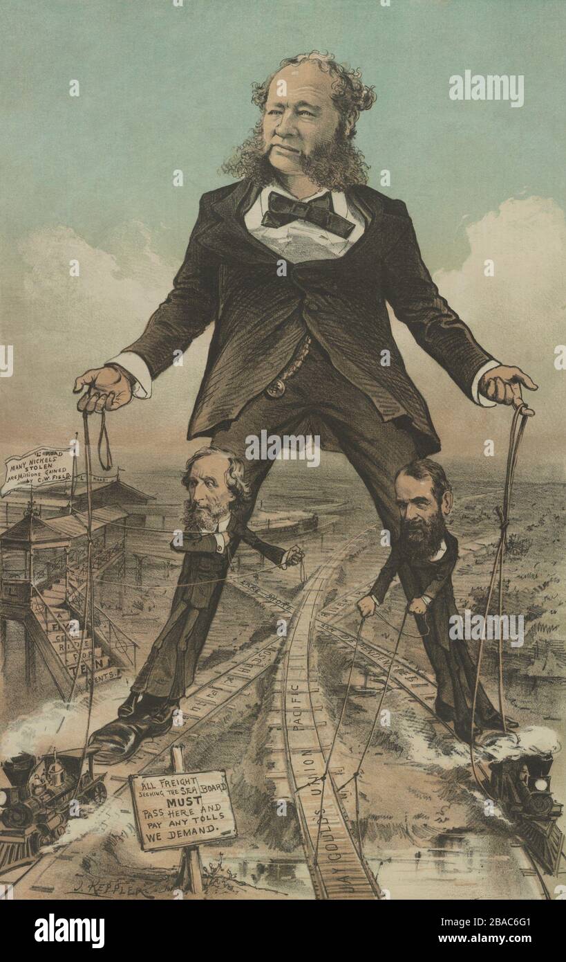 THE MODERN COLOSSUS OF (RAIL) ROADS, 1879 political cartoon in PUCK ...