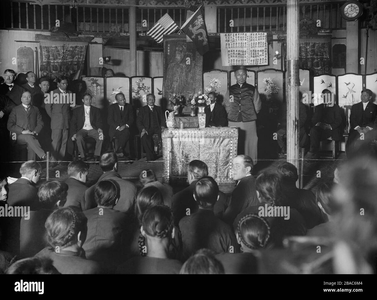 Wu Tingfang speaking to an audience in a Chinese Theatre, NYC, 1908. Wu ...