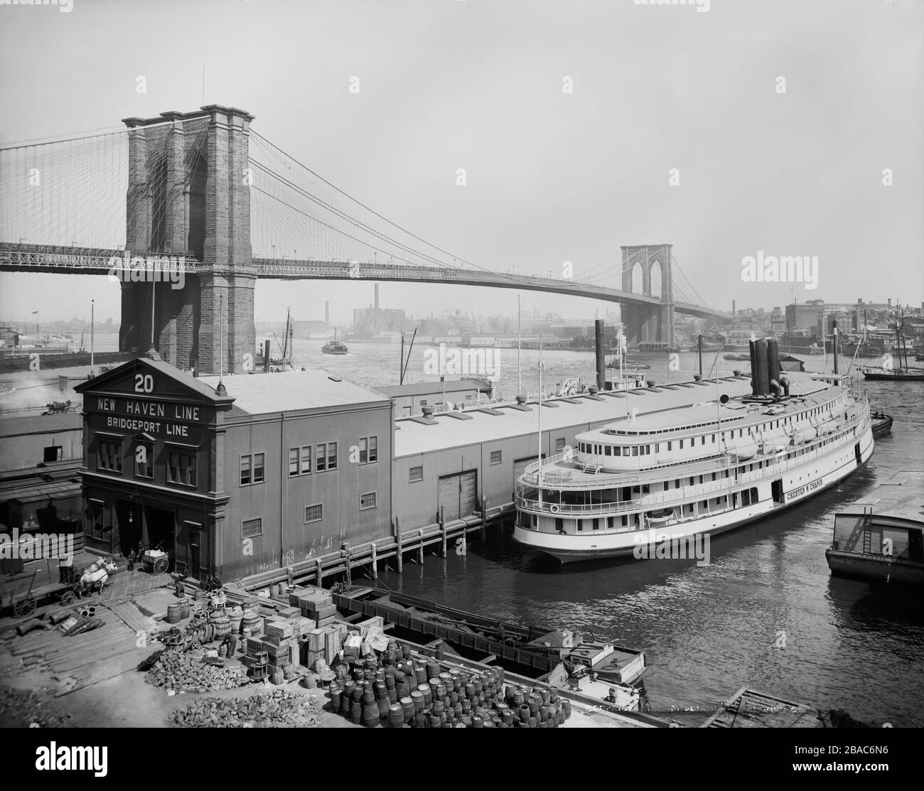 Passenger ferry docked at Pier 20 on South Street, near the Brooklyn ...