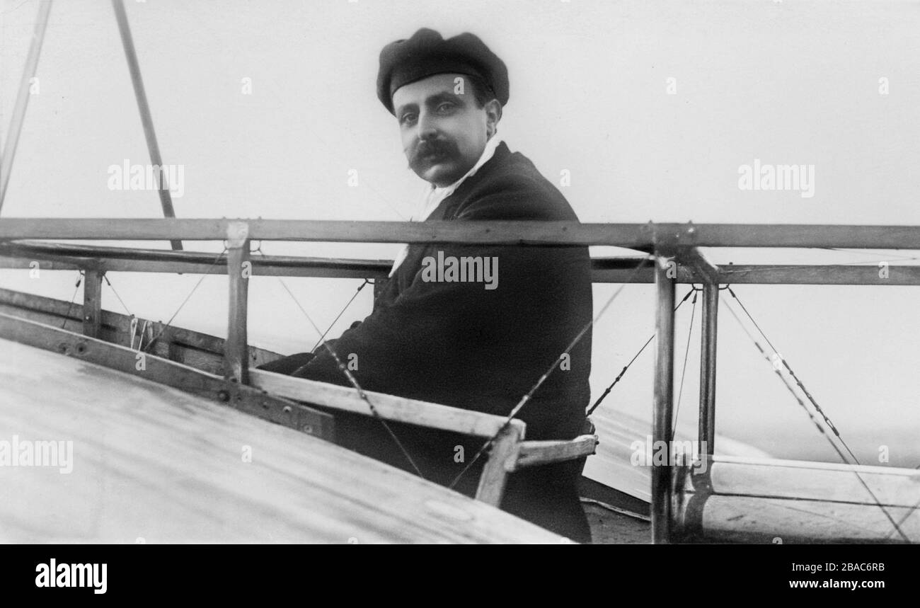 Louis Bleriot in his monoplane, c. 1910-1925. The French inventor and ...