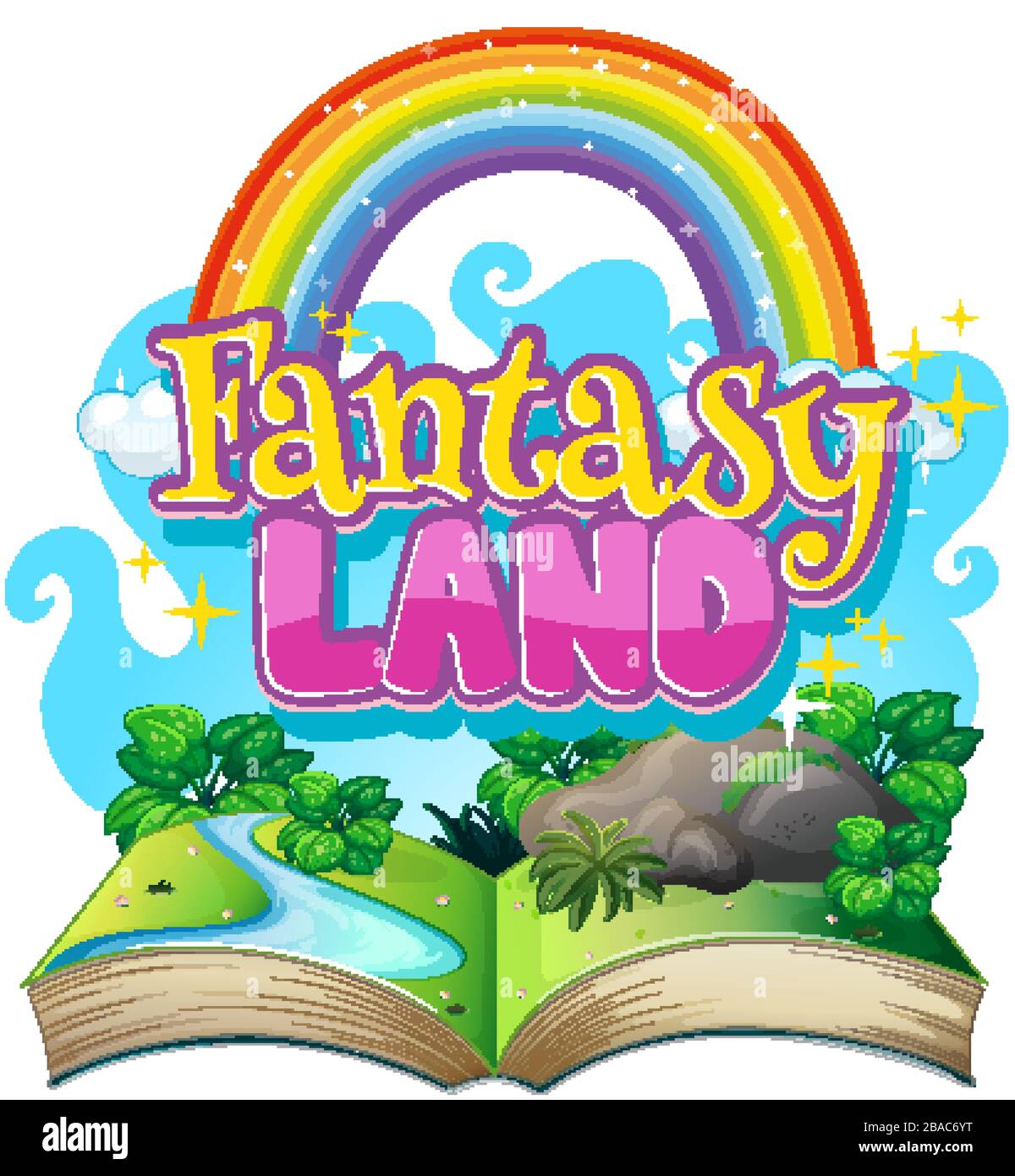 Font design for word fantasy land with scene from a book illustration ...