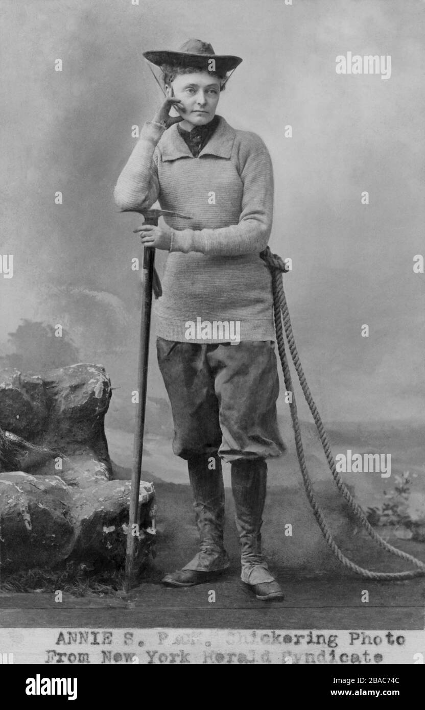 Miss Annie S. Peck, in her mountaineering gear, 1911. She wears a tunic ...