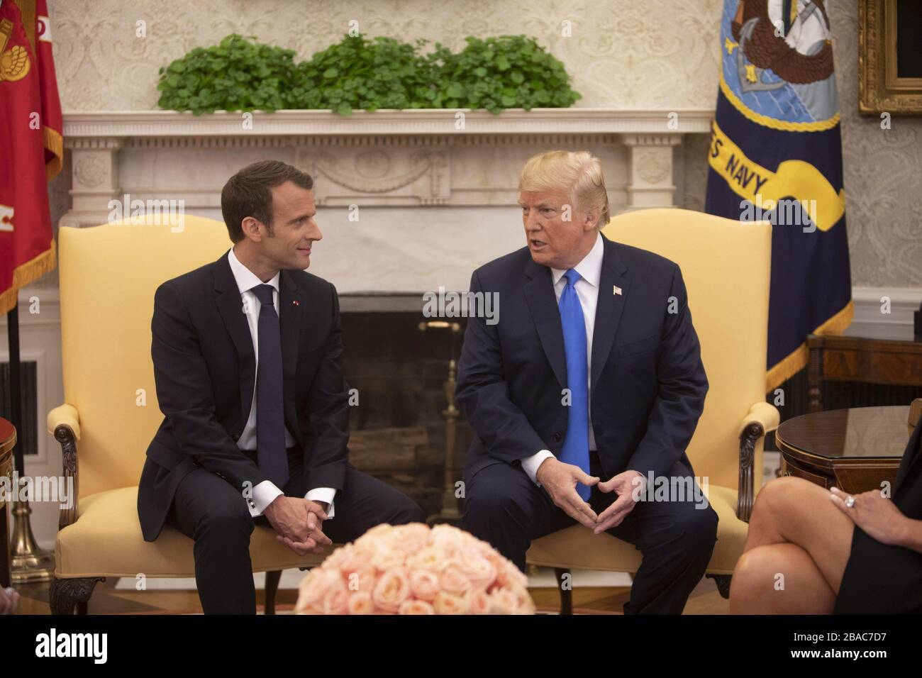 President Donald Trump and President Emmanuel Macron of France meet in ...