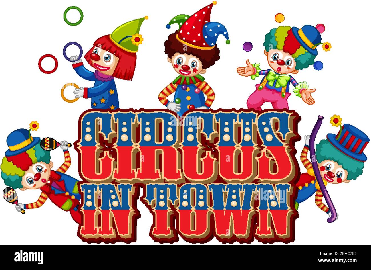 Font design for word circus in town with many clowns illustration Stock ...
