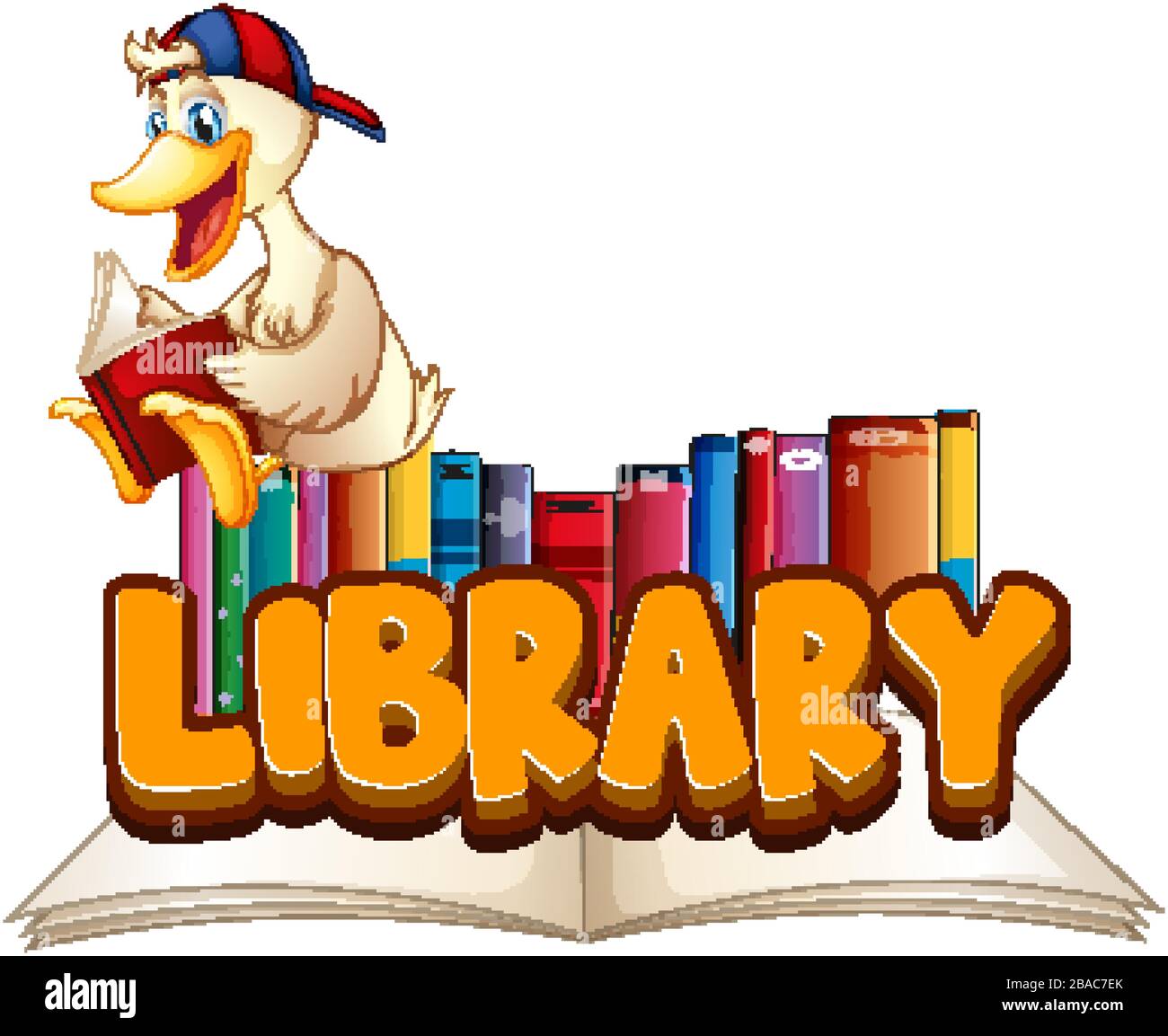 Font design for word library with duck reading book illustration Stock ...