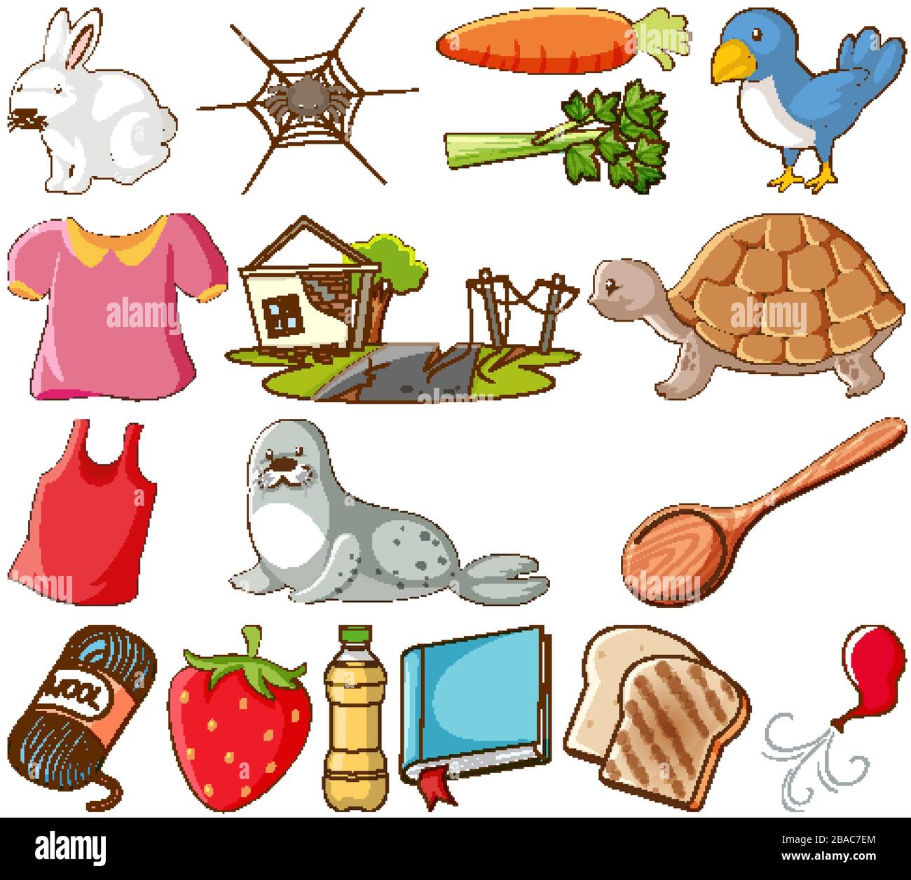 Large set of different animals and other objects on white background ...